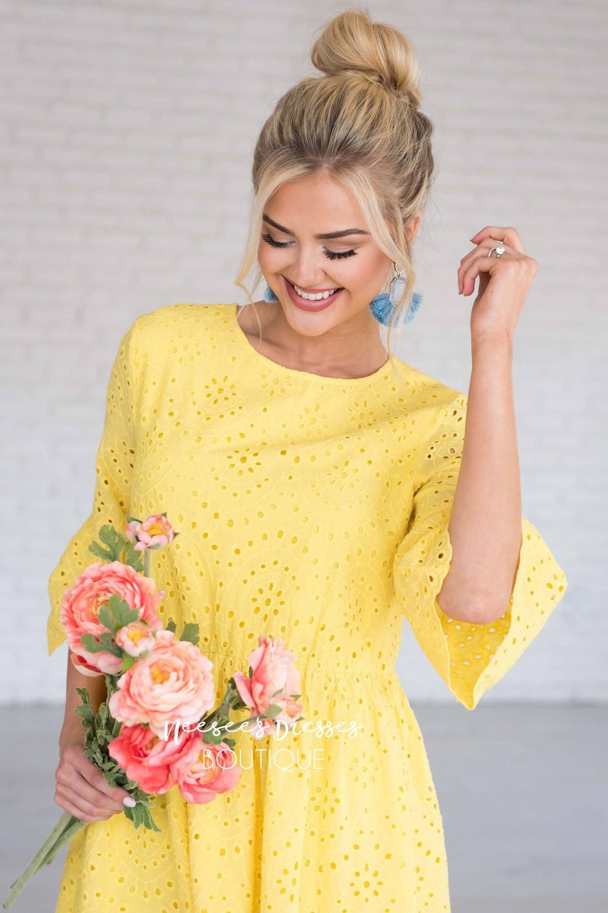 Yellow Eyelet Modest Dress | Best and Affordable Modest Boutique | Cute ...