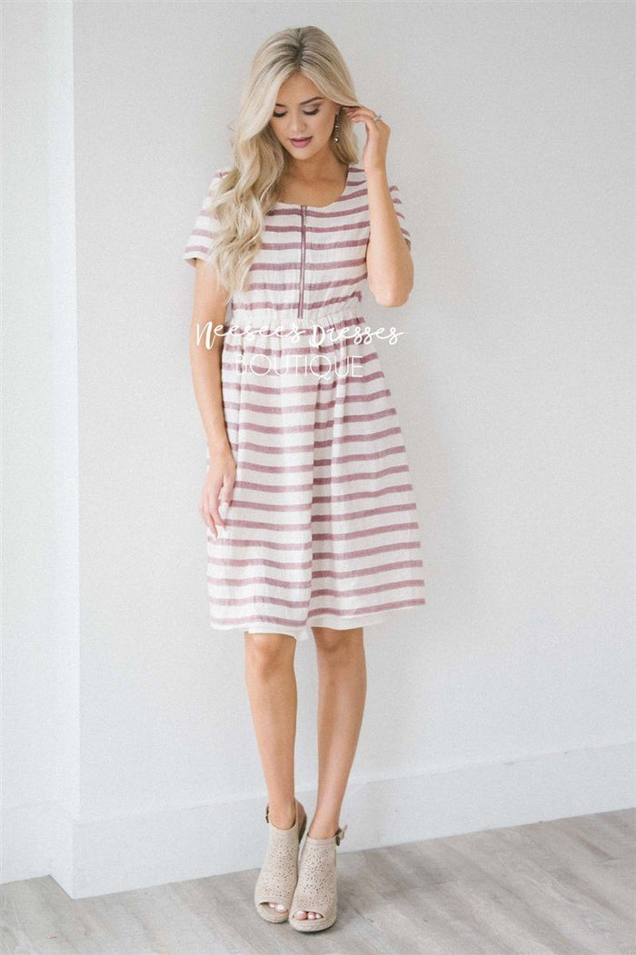 Raspberry and Cream Stripe Modest Summer Dress | Cute Modest Clothes ...