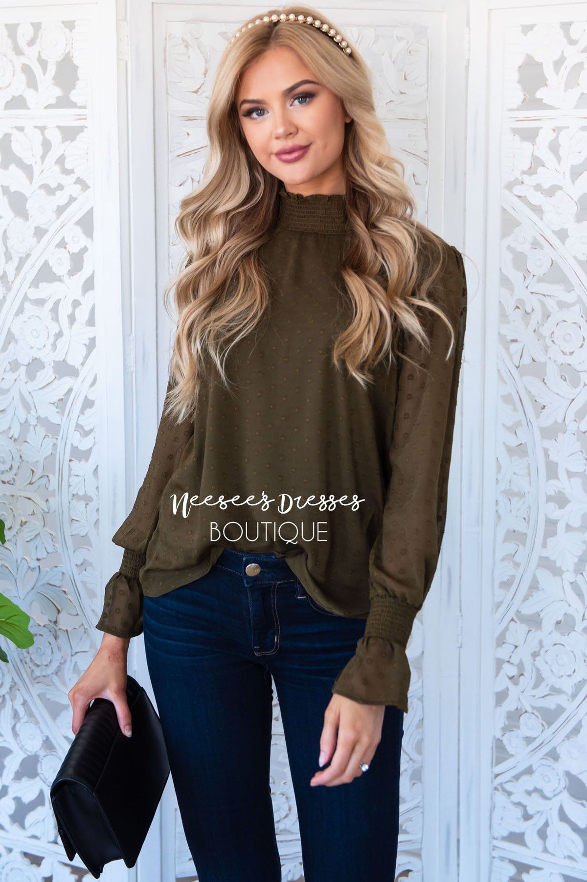 Olive Swiss Dot Blouse | Cute Comfy Fall Cardigans