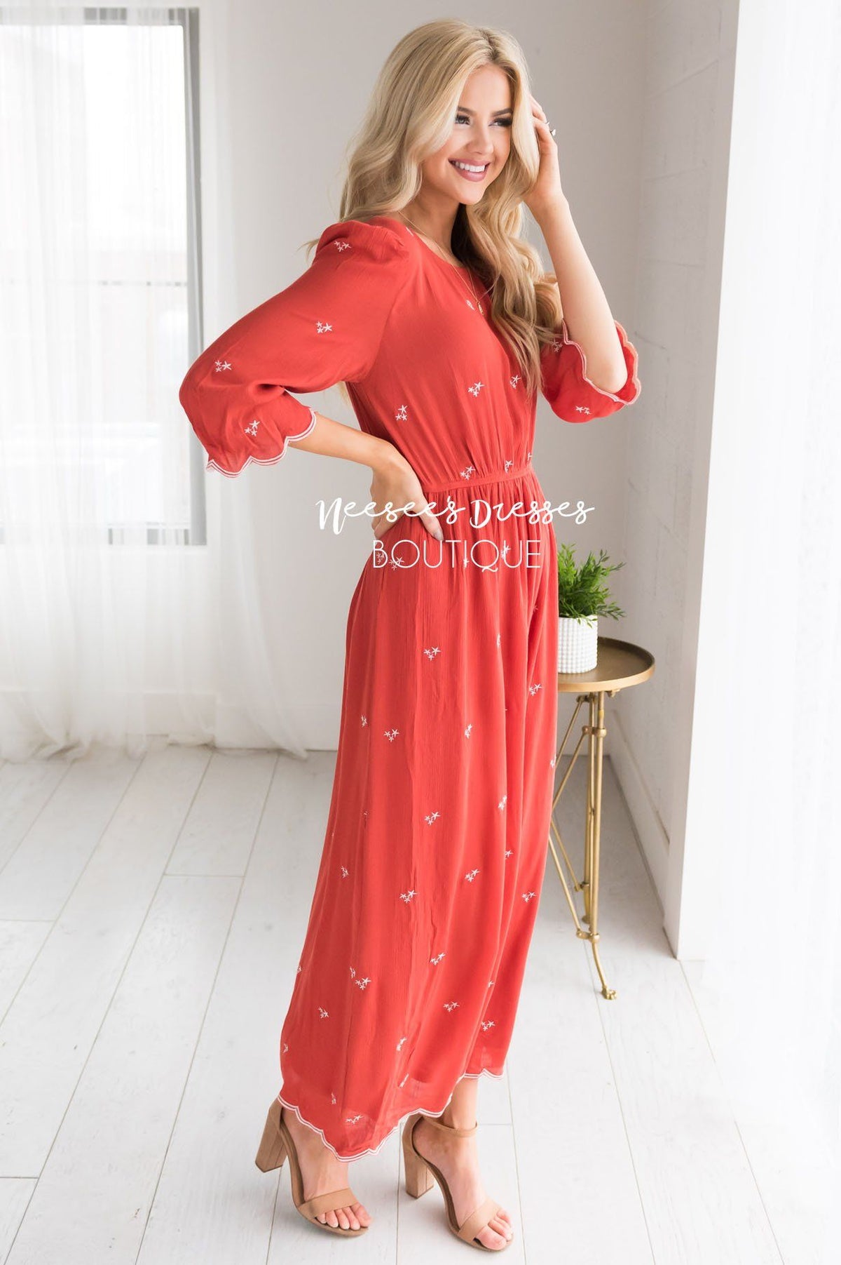 Rust Embroidered Modest Dress | Best and Affordable Modest Boutique ...