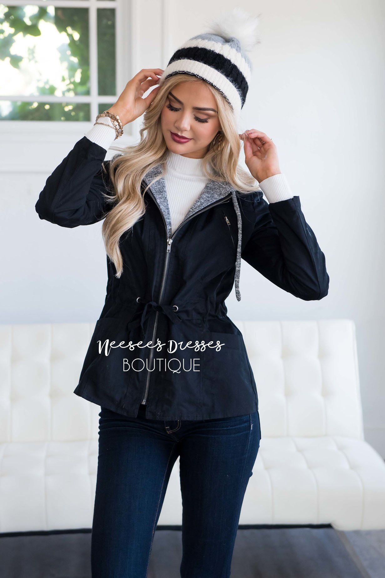 Black Hooded Cargo Fall Jacket | Cute Comfy Cardigans and Sweaters for ...