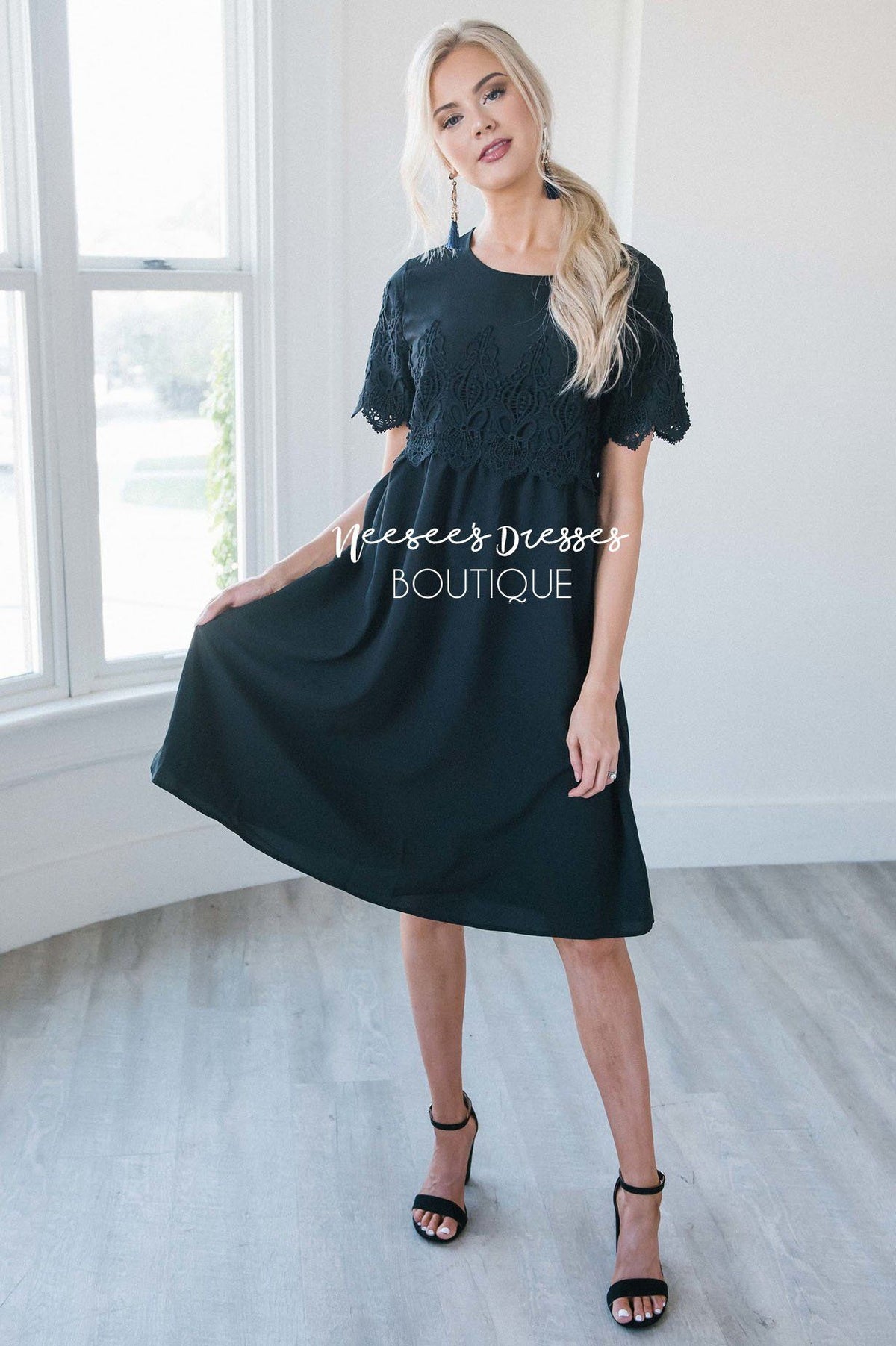 Black Lace Insert Dress | Modest Bridesmaids Dresses | Buy Modest Dress ...