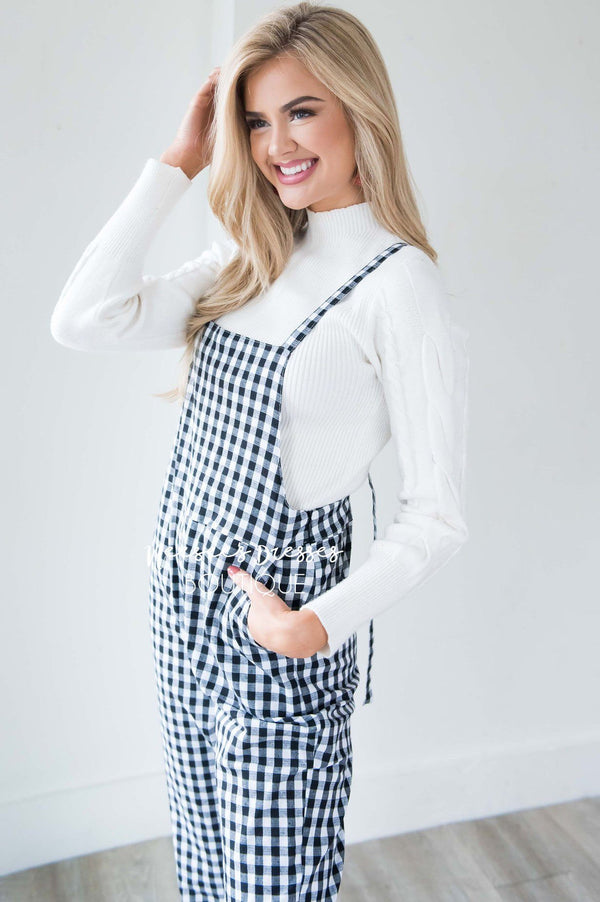 Black and White Gingham Overalls | Modest Dresses