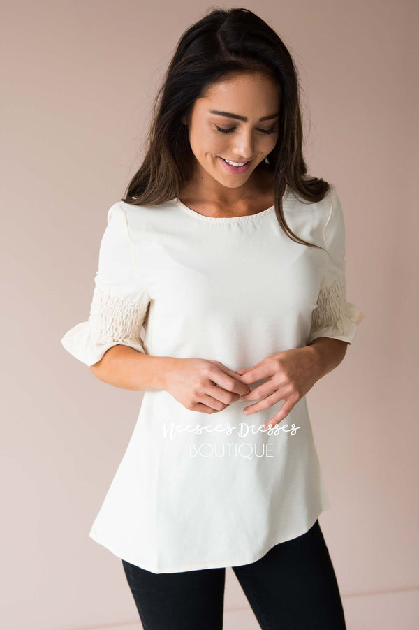 Cream Smocked Sleeves Modest Top| Best and Affordable Modest Boutique ...