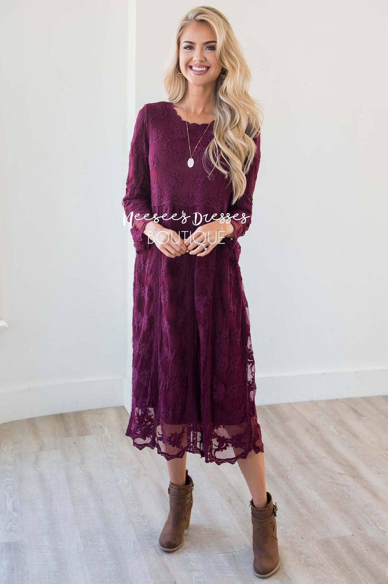 Deep Plum Lace Dress Modest Dress | Best Place To Buy Modest Dress ...