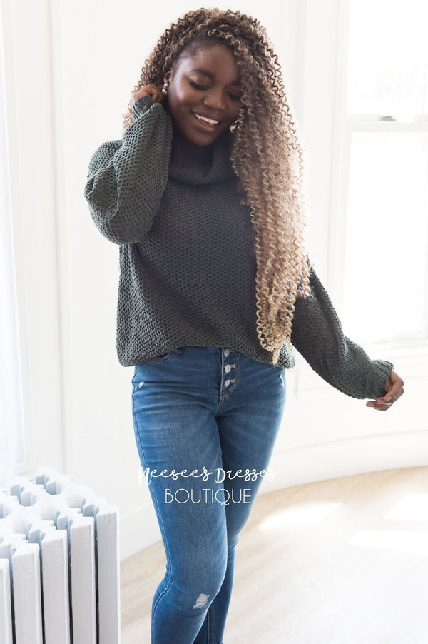 On The Hunt Modest Waffle Knit Sweater - NeeSee's Dresses