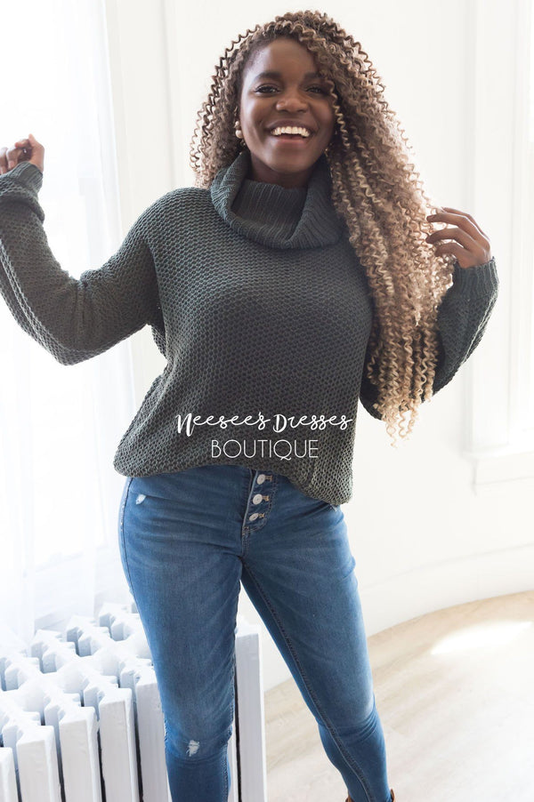 On The Hunt Modest Waffle Knit Sweater - NeeSee's Dresses