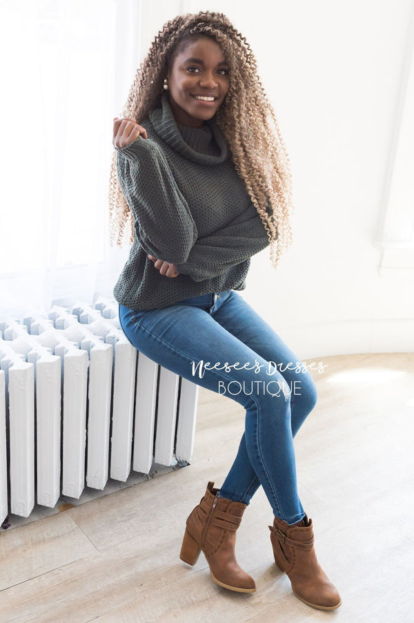 On The Hunt Modest Waffle Knit Sweater - NeeSee's Dresses