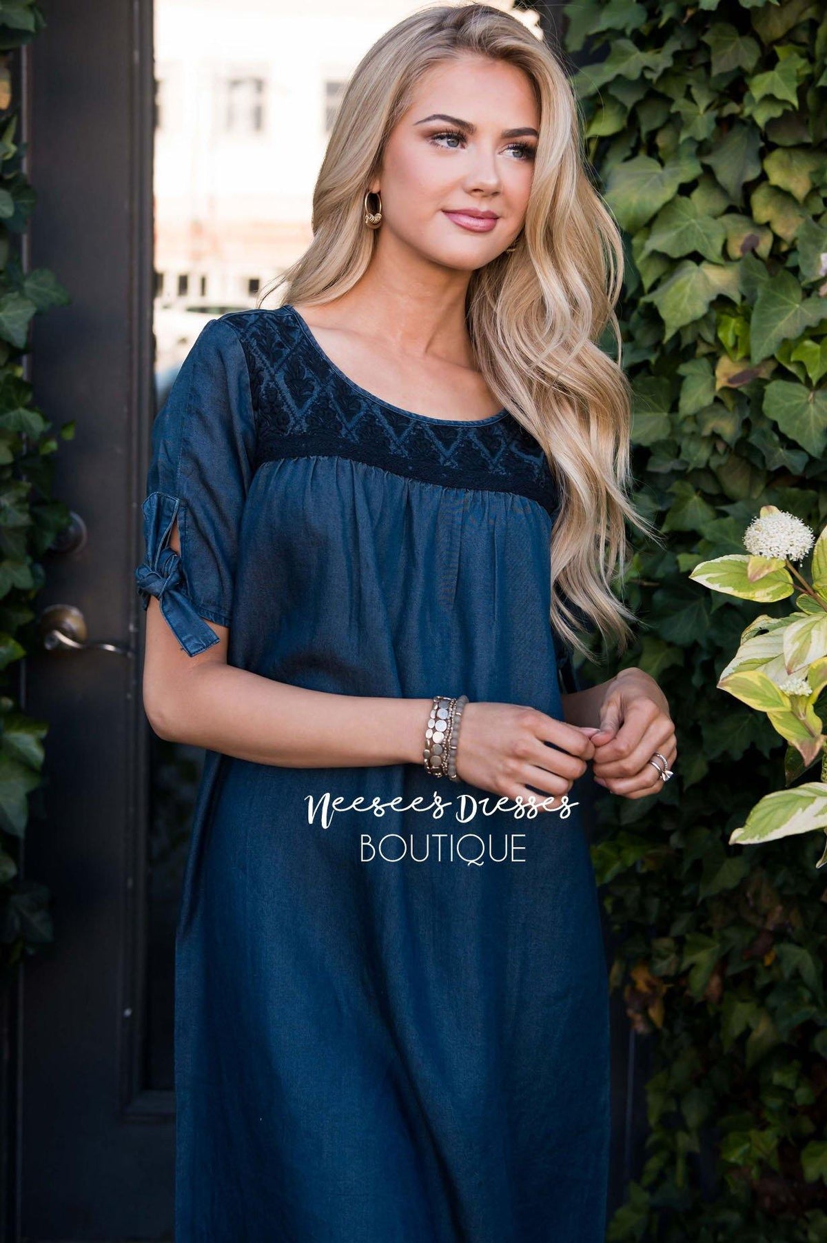 Indigo Chambray Embroidered Shift Dress Modest Dresses | Modest Dresses ...