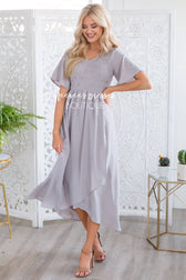 Grey Shirred Detail Modest Dress | Best Place To Buy Modest Dress ...