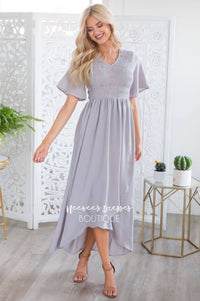 Grey Shirred Detail Modest Dress | Best Place To Buy Modest Dress ...