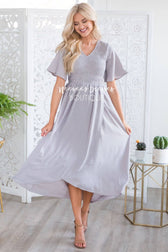 Grey Shirred Detail Modest Dress | Best Place To Buy Modest Dress ...