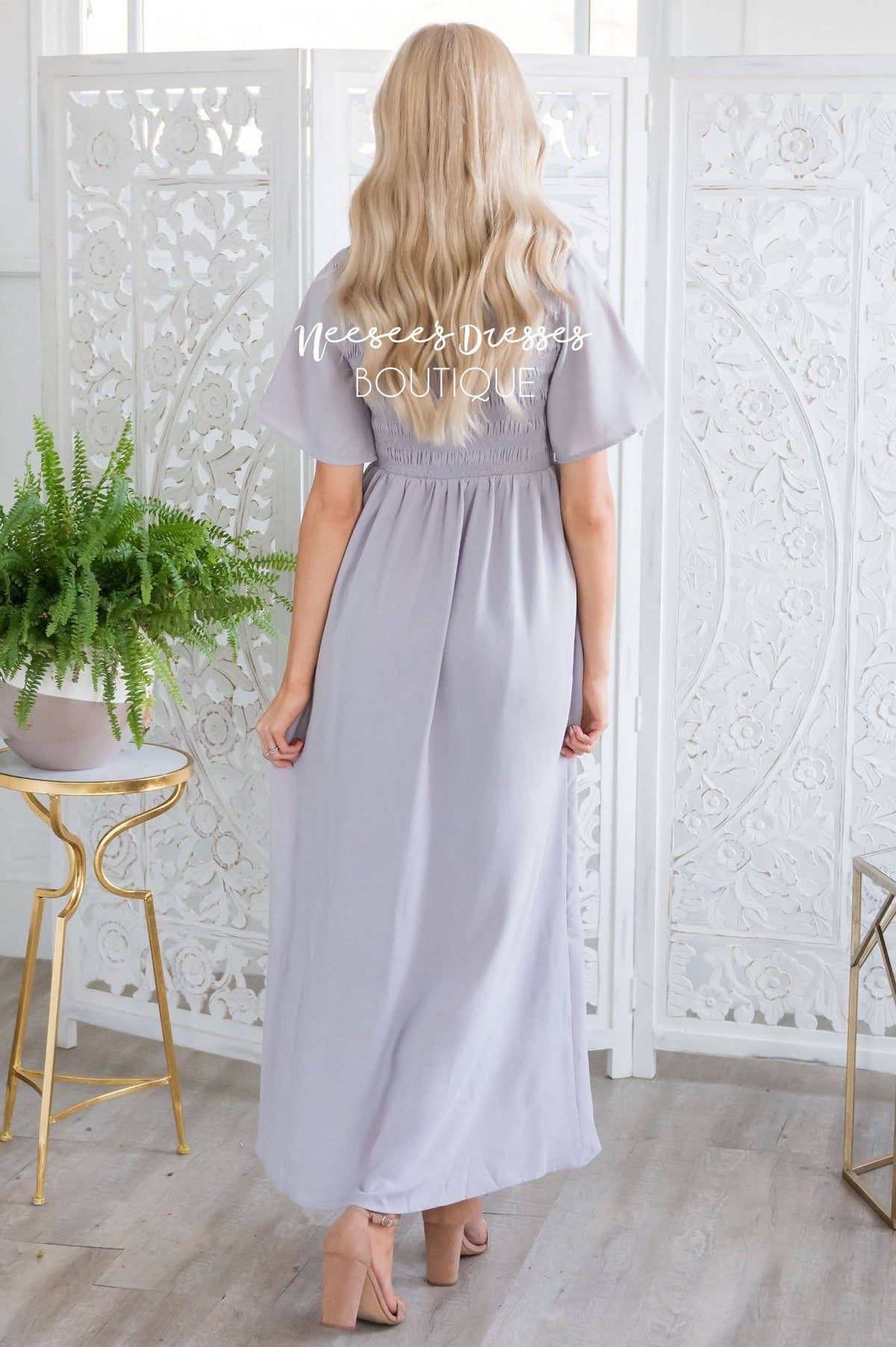Grey Shirred Detail Modest Dress | Best Place To Buy Modest Dress ...