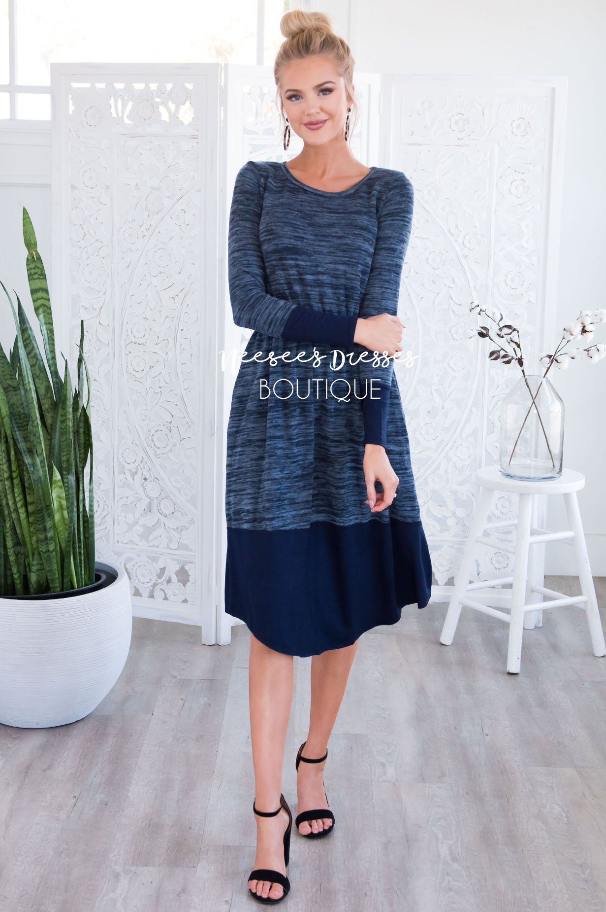 Heathered Navy Modest Dress | Best and Affordable Modest Boutique | Cute Modest Dresses and ...