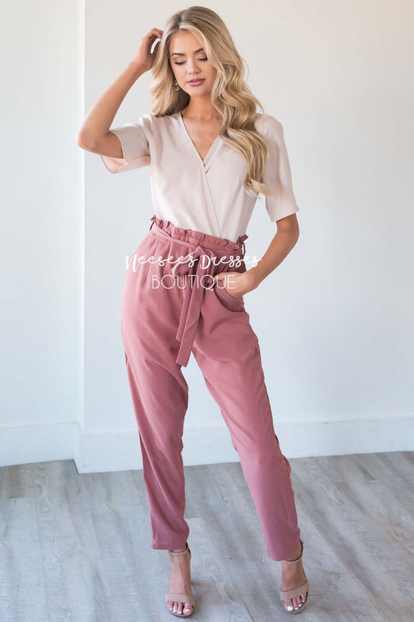 Beige and Mauve Two Toned Nursing Friendly Jumpsuit | Modest Dresses