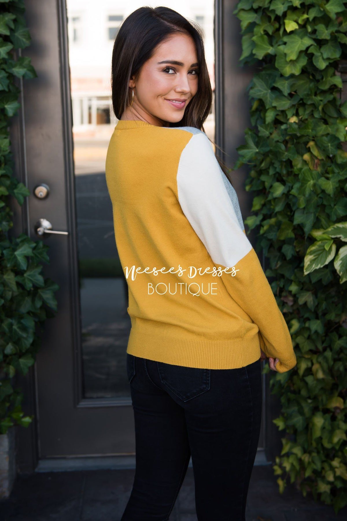 Mustard, white & grey block Sweater | Cute Comfy Fall Cardigans