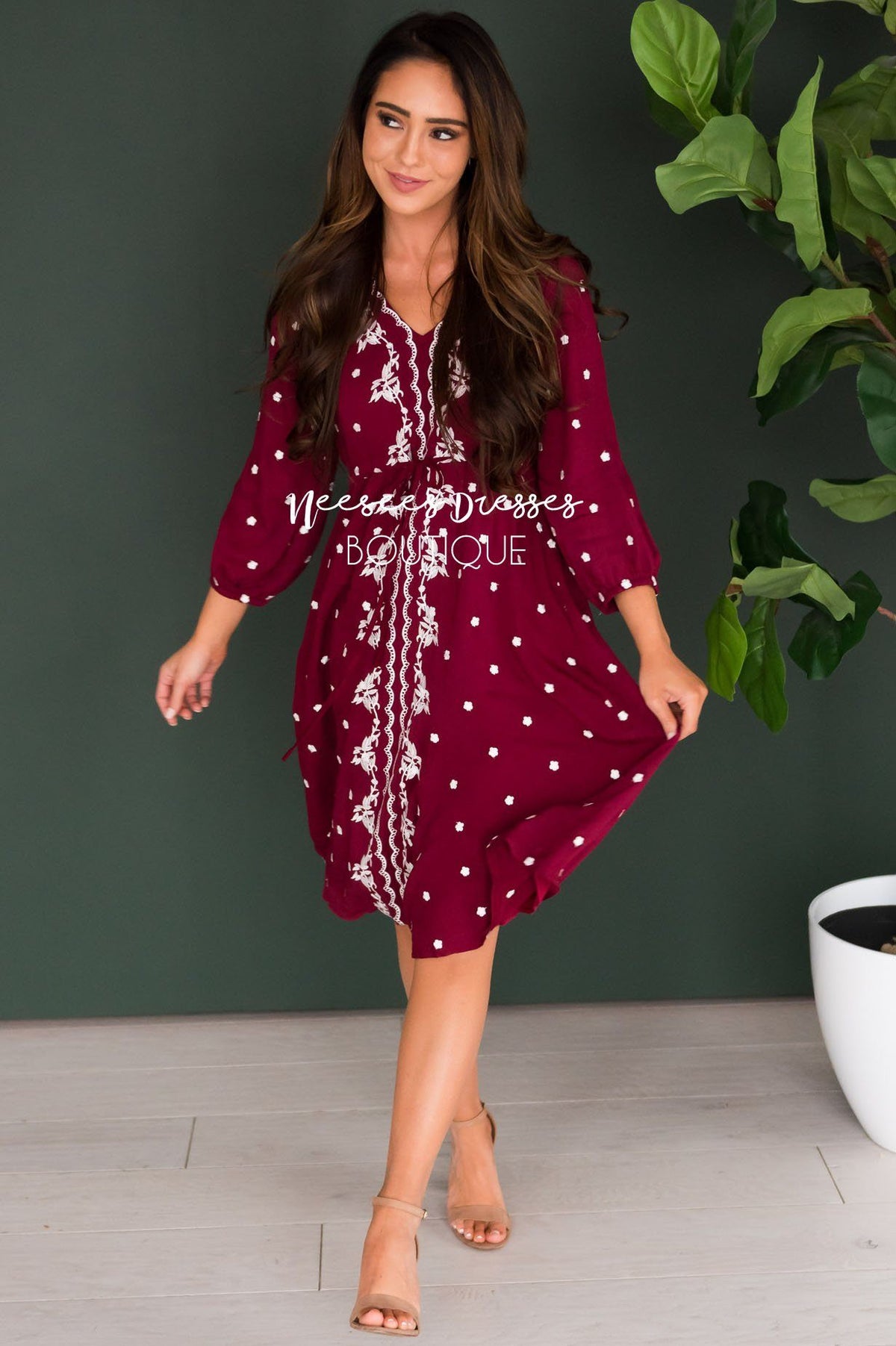 Burgundy/White Embroidered Modest Dress | Best Place To Buy Modest ...