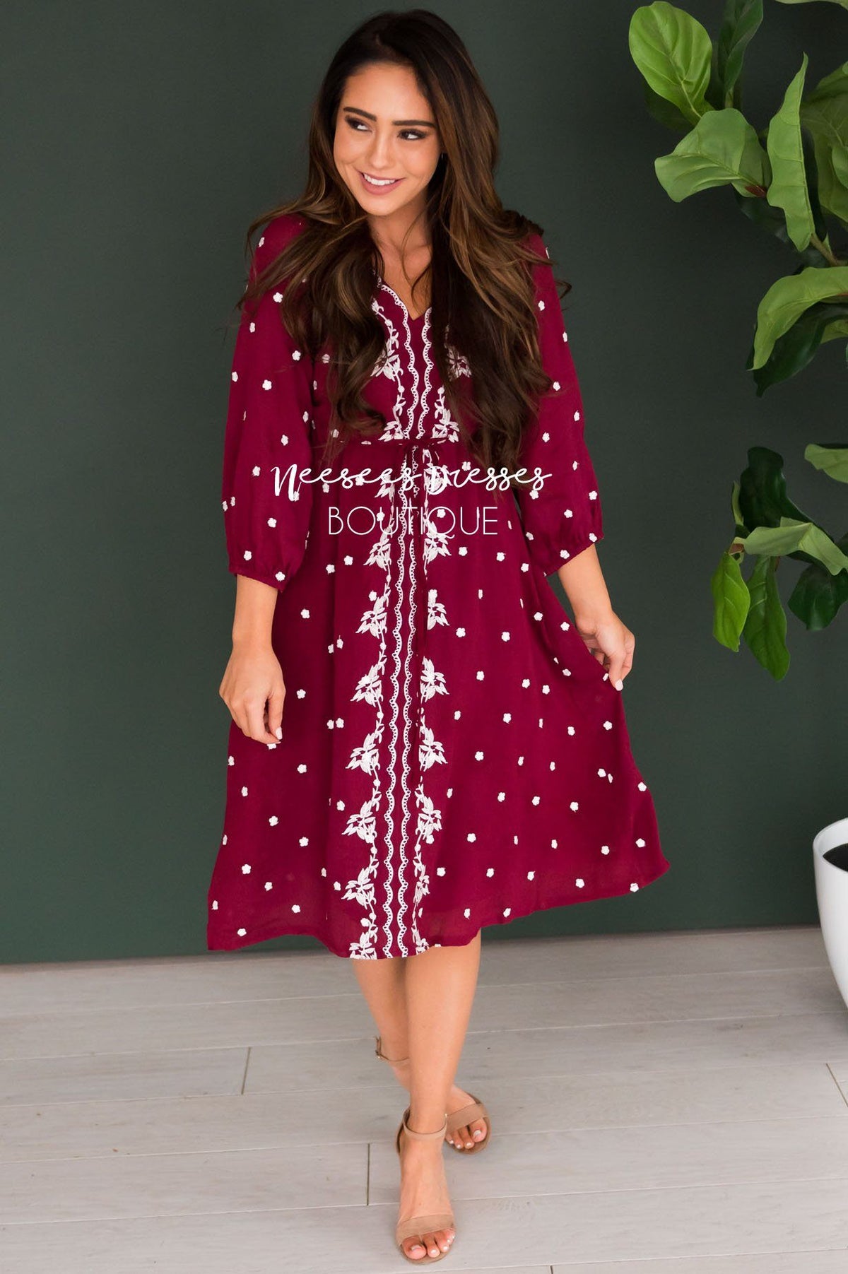 Burgundy/White Embroidered Modest Dress | Best Place To Buy Modest ...