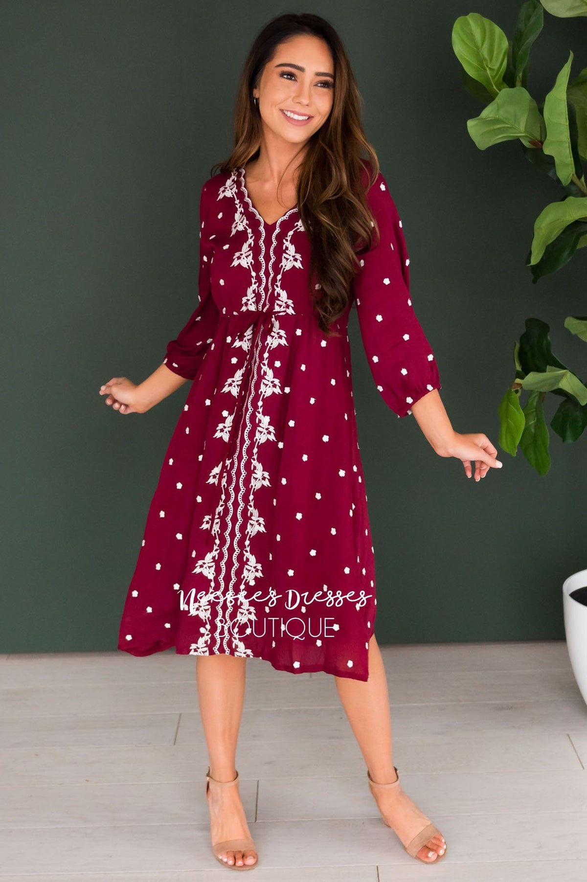 Burgundy/White Embroidered Modest Dress | Best Place To Buy Modest ...