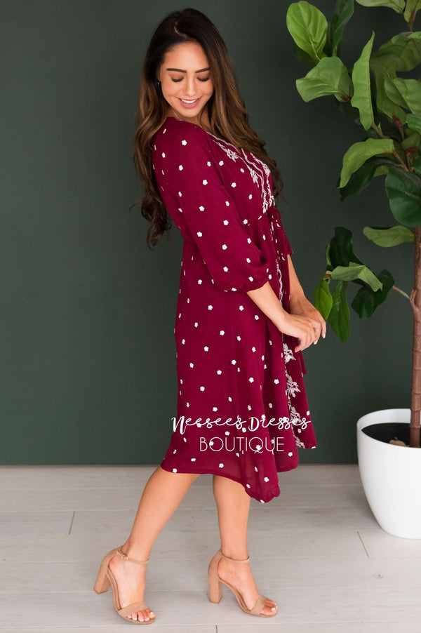 Burgundy/White Embroidered Modest Dress | Best Place To Buy Modest ...