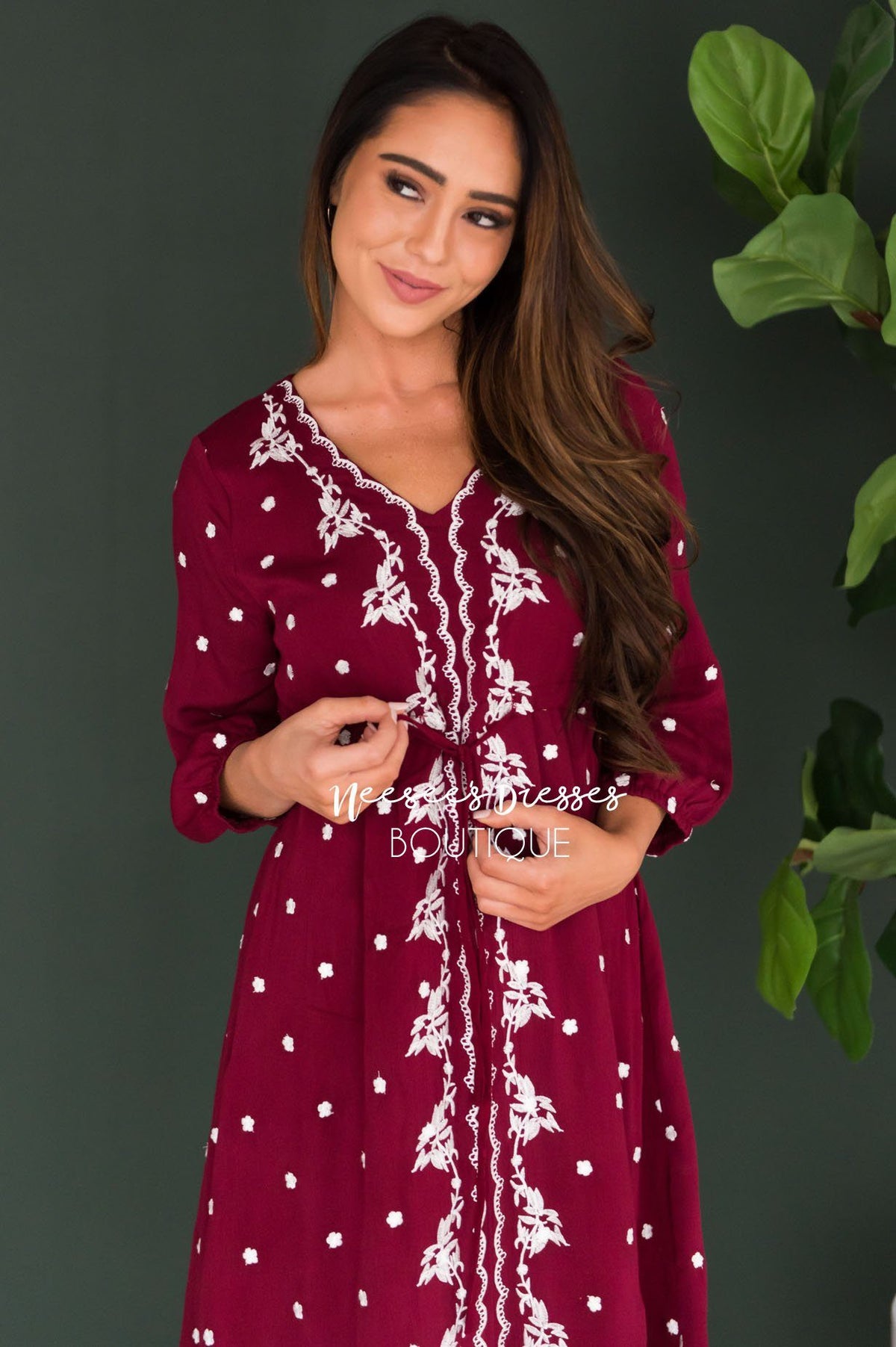 Burgundy/White Embroidered Modest Dress | Best Place To Buy Modest ...