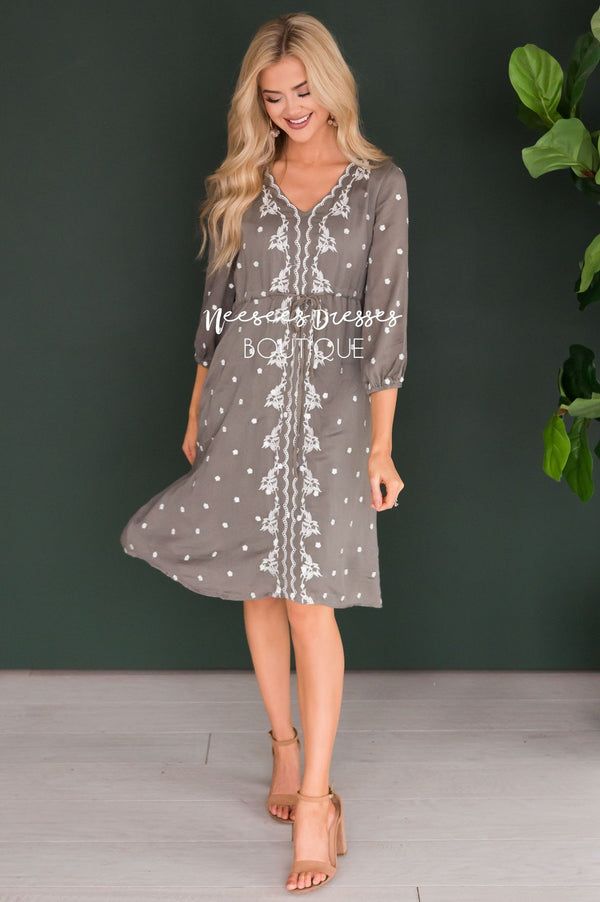 Faded Olive/White Embroidered Modest Dress | Best Place To Buy Modest ...