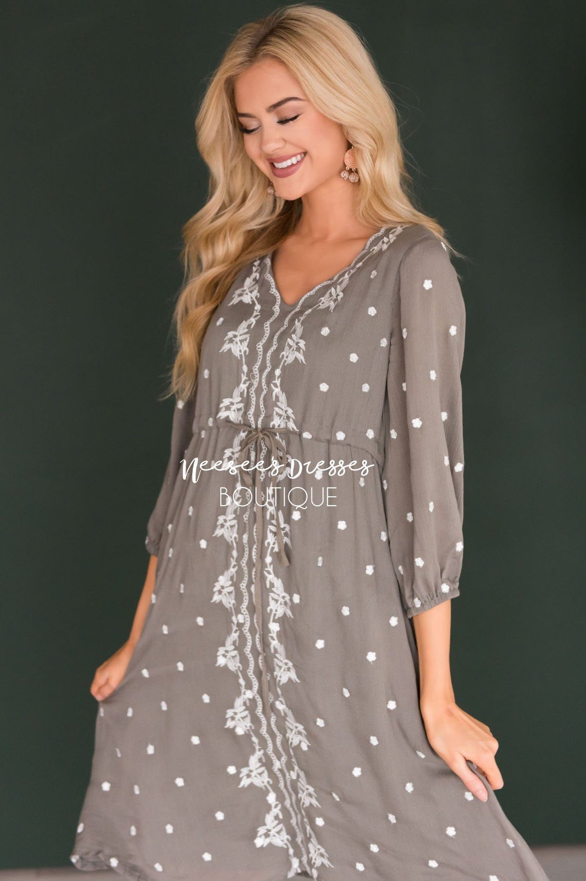 Faded Olive/White Embroidered Modest Dress | Best Place To Buy Modest ...