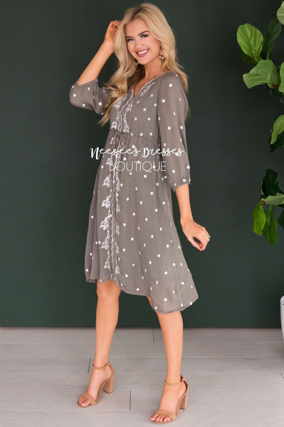 Faded Olive/White Embroidered Modest Dress | Best Place To Buy Modest ...