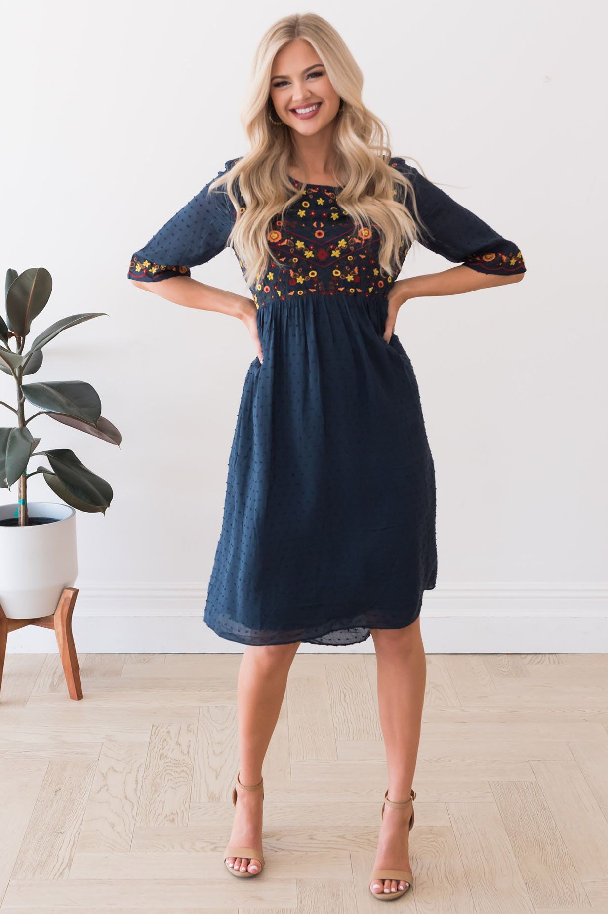 The Collette Modest Embroidery Dress