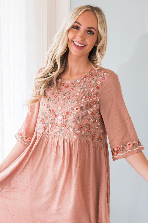 The Collette Modest Embroidery Dress