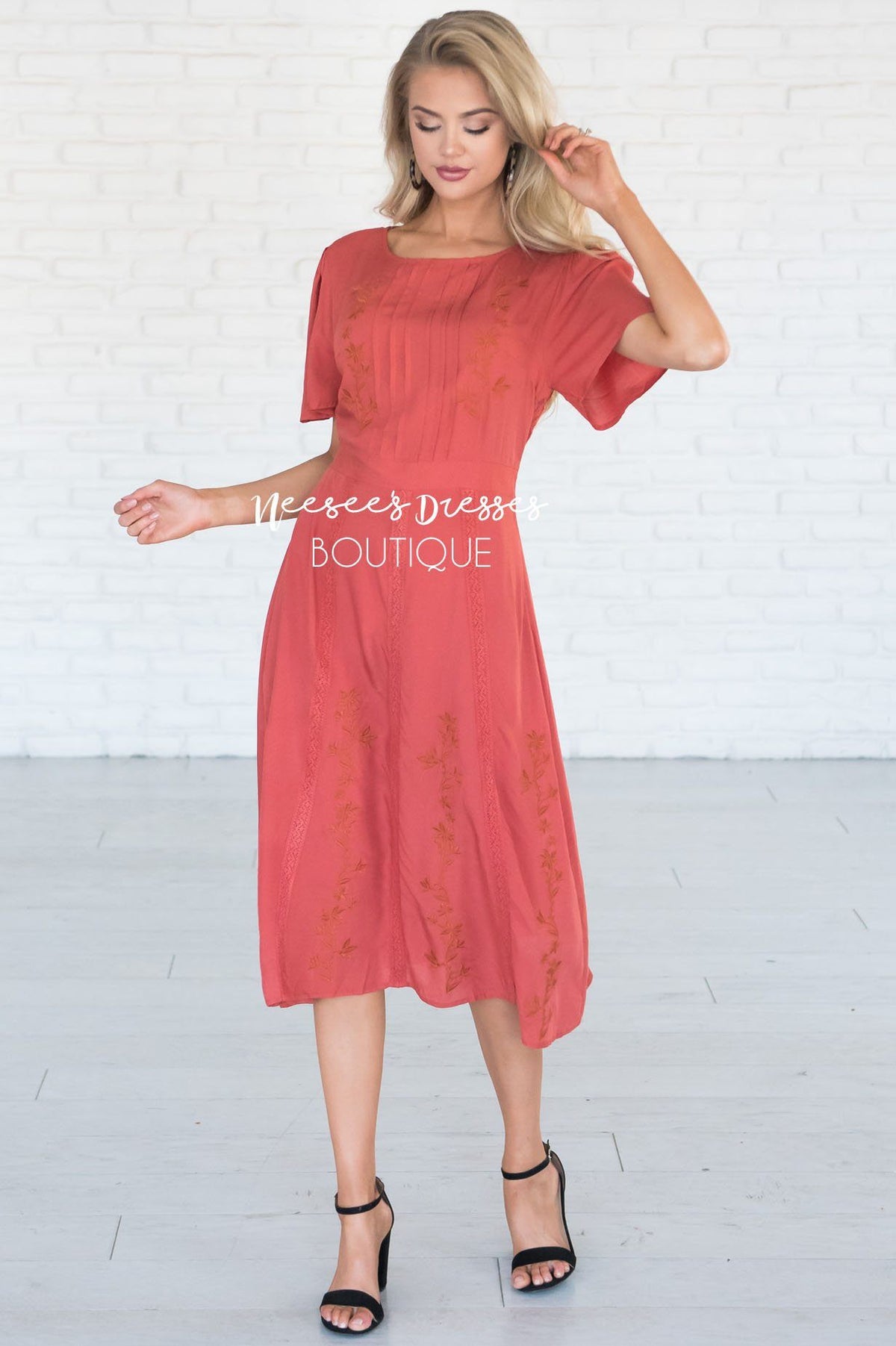 Rust Embroidery Modest Maxi Dress | Best Online Boutique