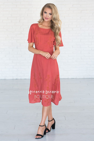 Rust Embroidery Modest Maxi Dress | Best Online Boutique