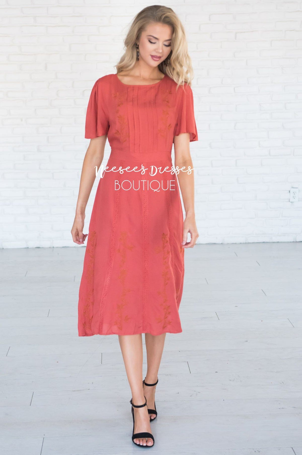 Rust Embroidery Modest Maxi Dress | Best Online Boutique