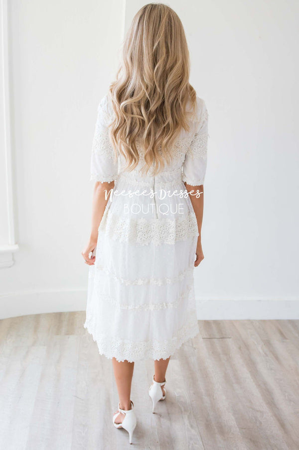 White Floral Lace Modest Church Dress | Modest Bridesmaids Dresses