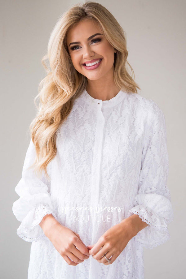 White Lace Temple Modest Dress | Modest Bridesmaids Dresses | Best ...