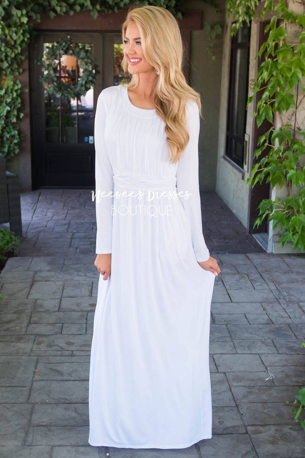 White rouched Bodice Modest Temple | Best and Affordable Modest ...