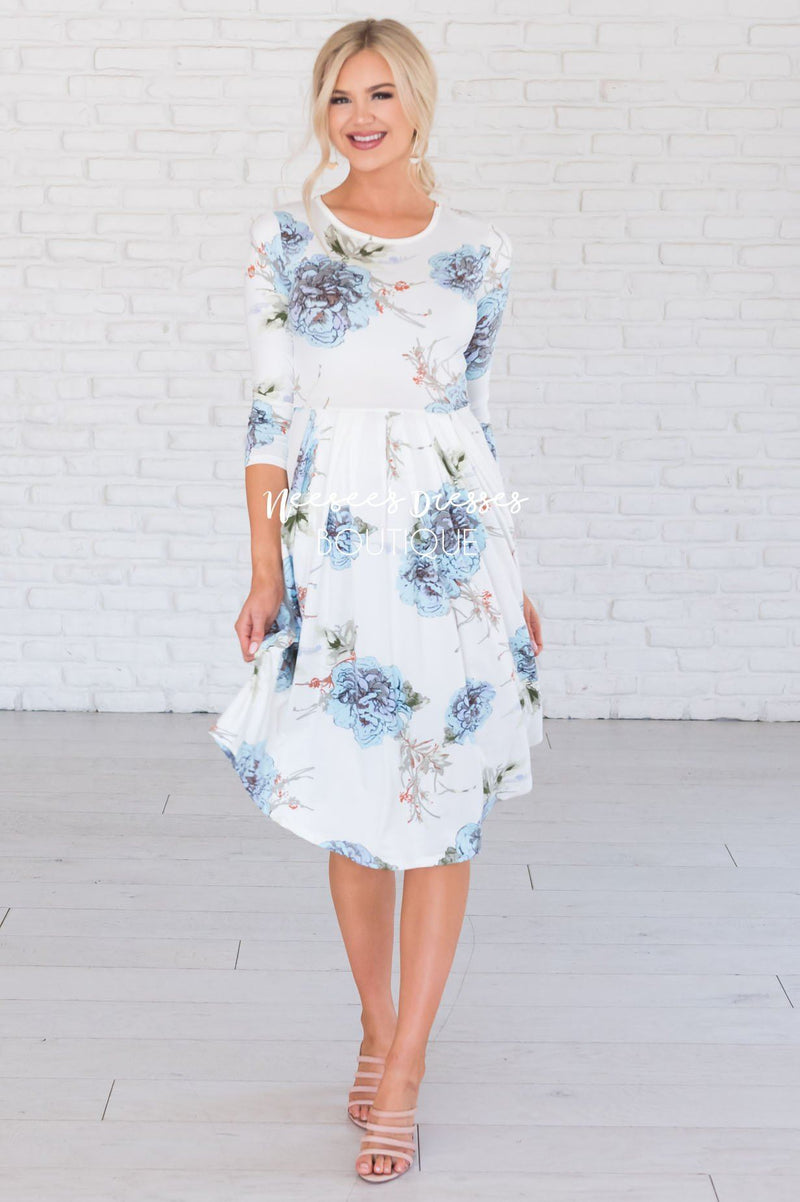 The Laura Modest Floral Dress - NeeSee's Dresses